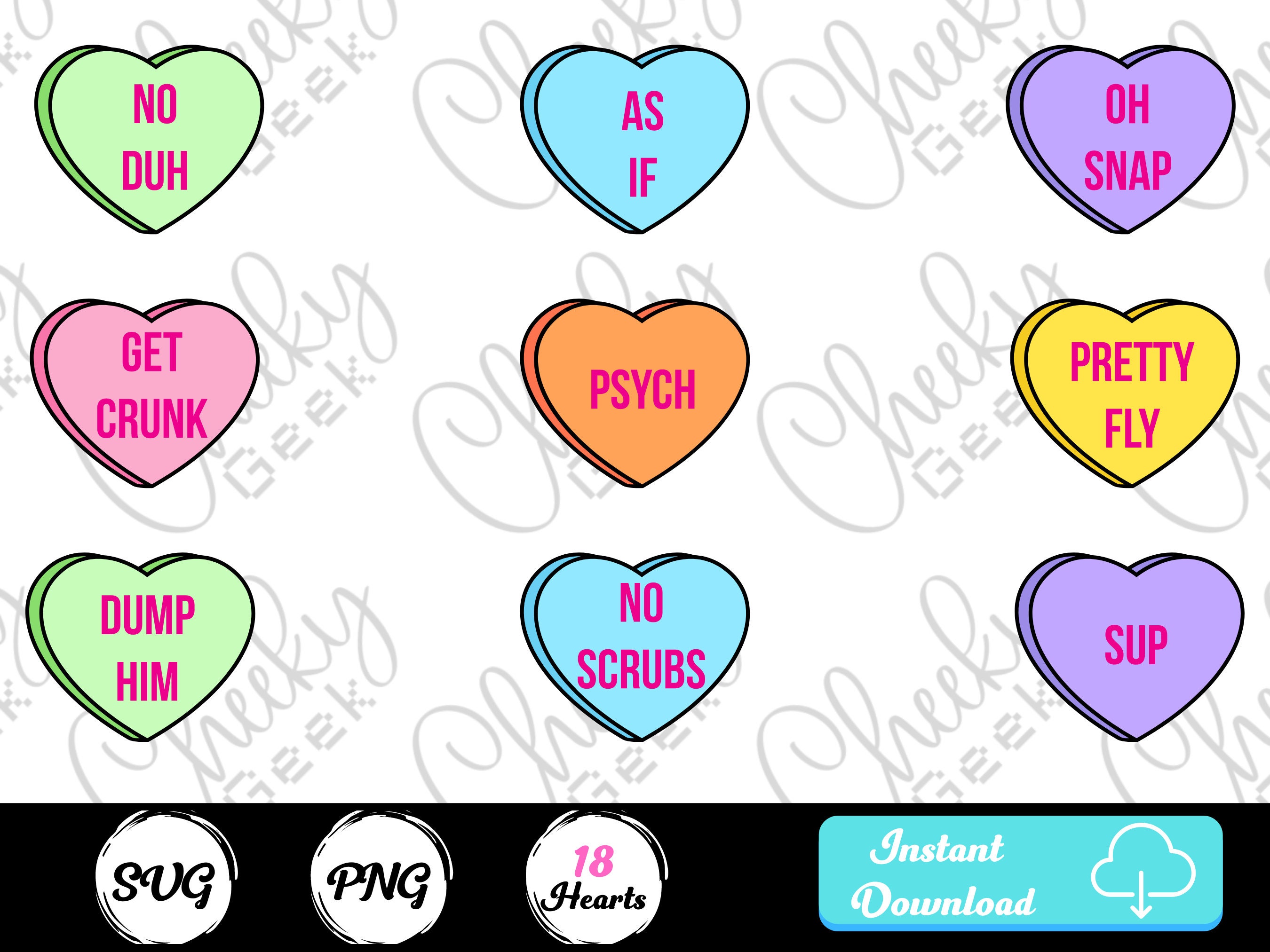 Candy Hearts SVG Valentine's Day SVG 90s SVG Cute Candy Hearts With 90s ...