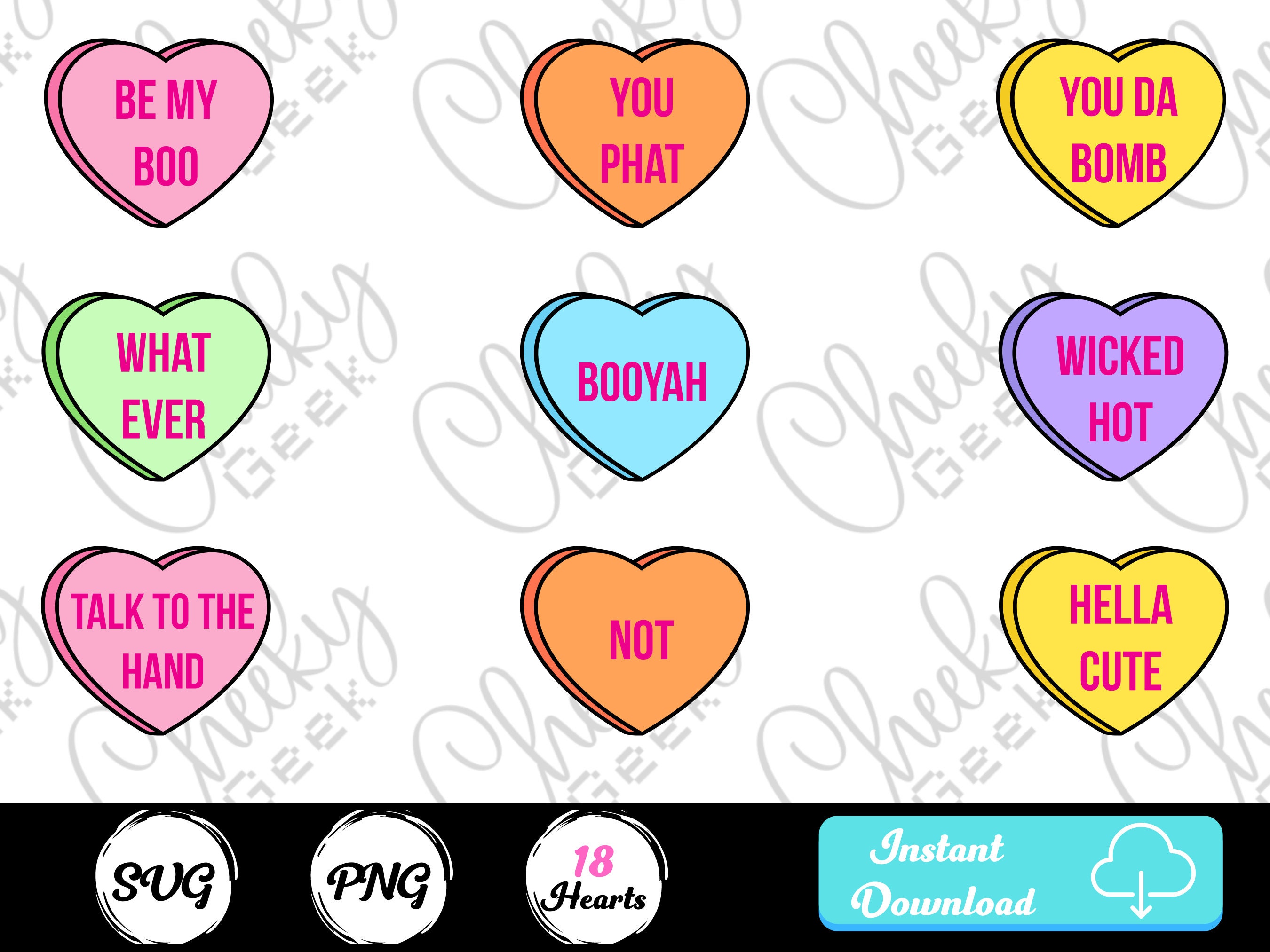 Candy Hearts SVG Valentine's Day SVG 90s SVG Cute Candy Hearts With 90s ...
