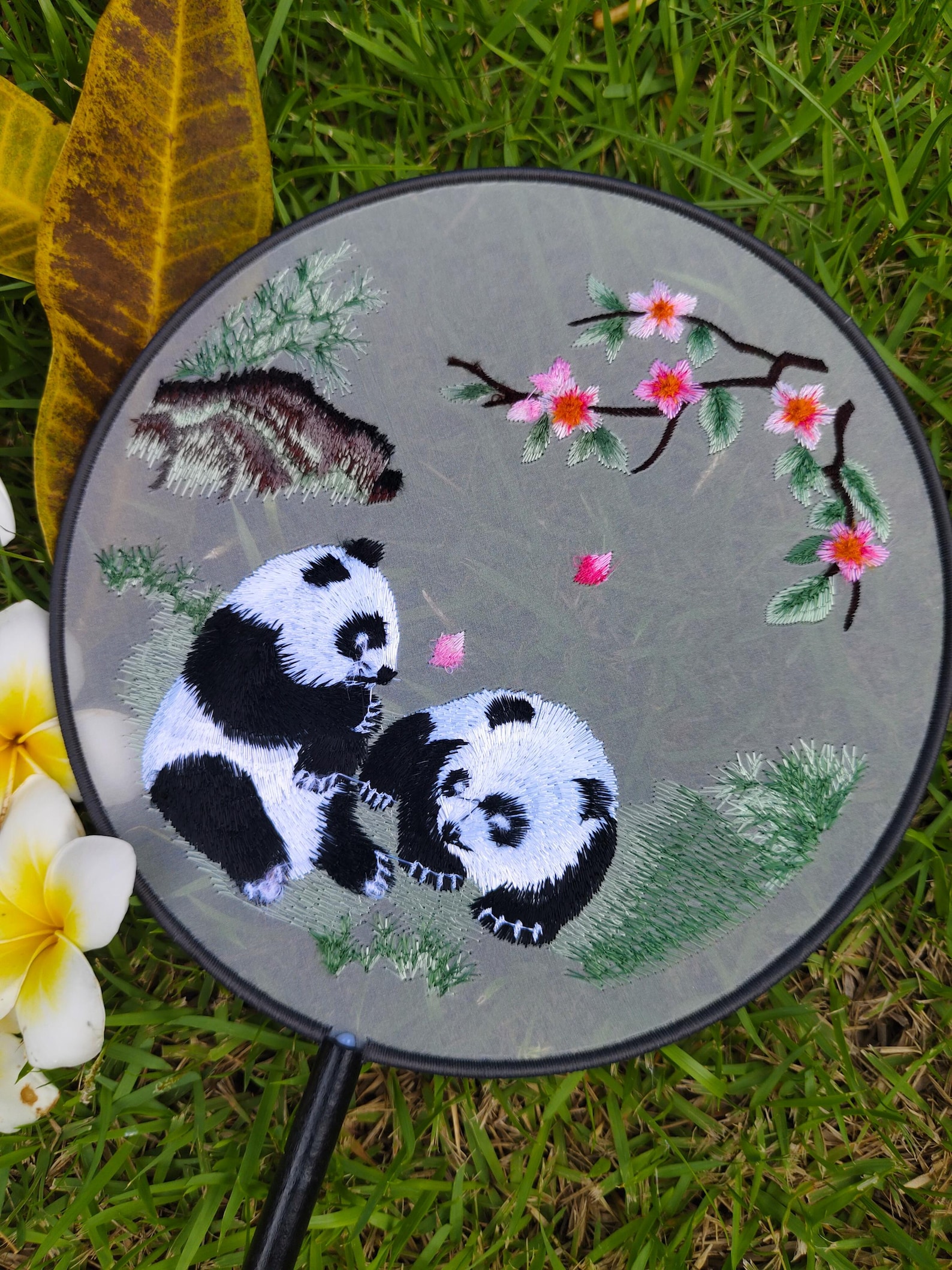 Handmade Silk Embroidery Fan: Double-sided Peony, Oriental Decor - Etsy