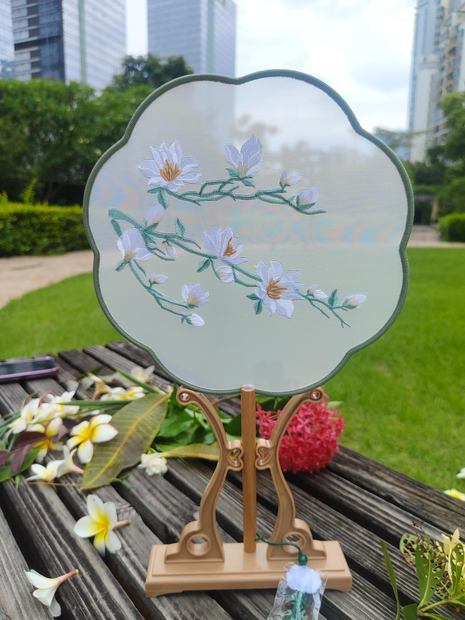 Handmade Silk Embroidery Fan: Double-sided Peony, Oriental Decor - Etsy