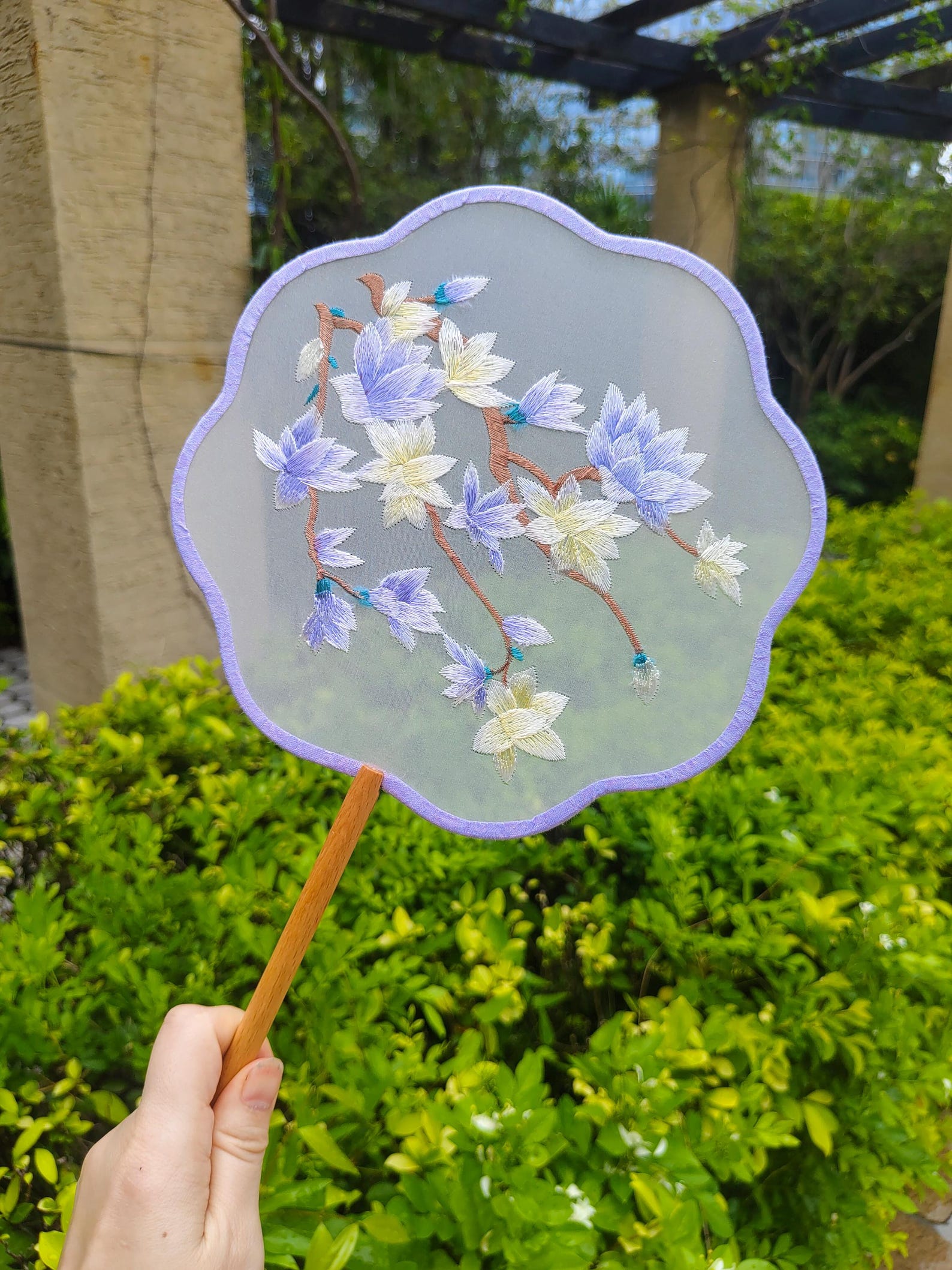 Handmade Silk Embroidery Fan: Double-sided Peony, Oriental Decor - Etsy
