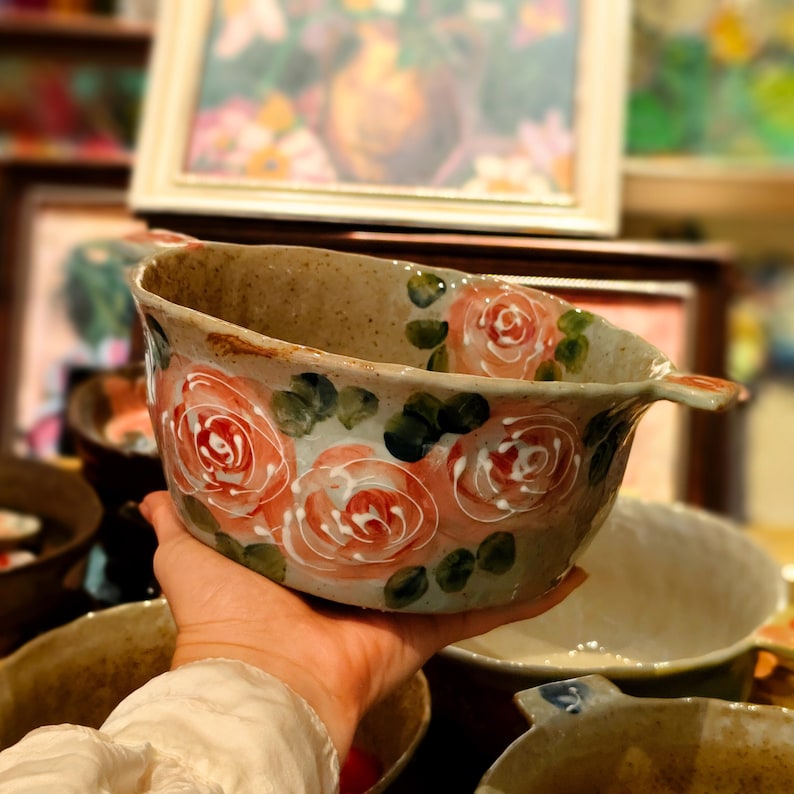 Hand-painted Stoneware Pedestal Bowl: Handcrafted Ceramic Salad & Fruit ...