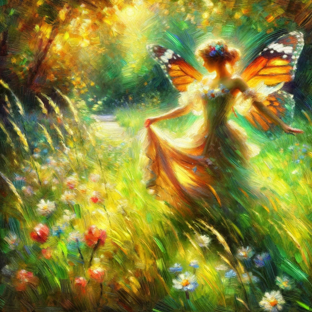 Painting of an Enchanting Fairy in a Blooming Meadow - Digital Art ...