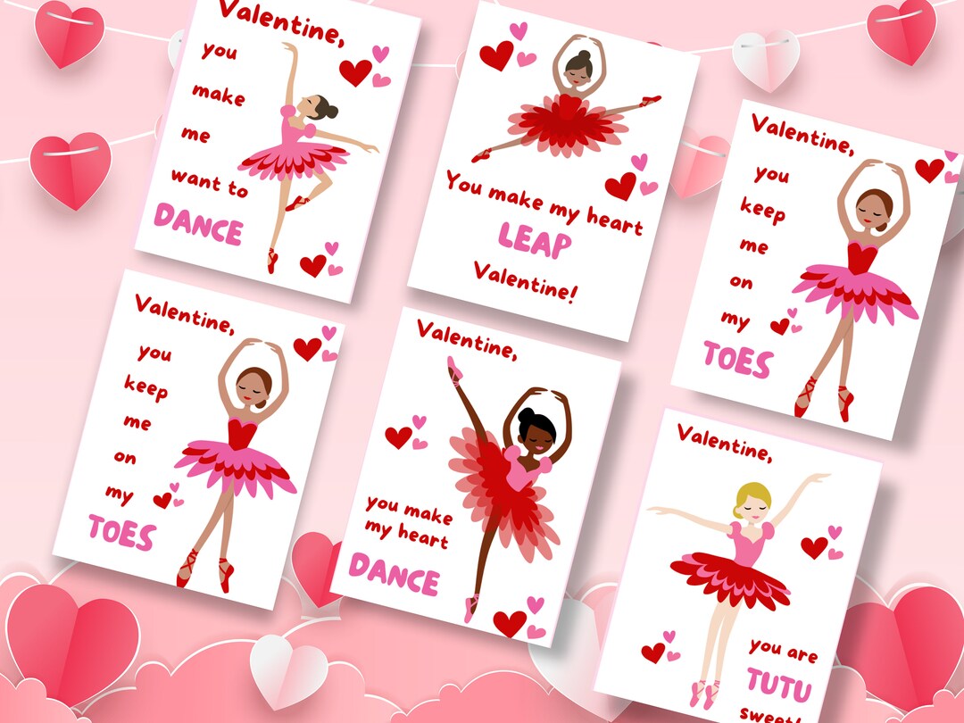 Printable Ballerina Valentine's Day Cards, Kids Valentine's Day Cards ...