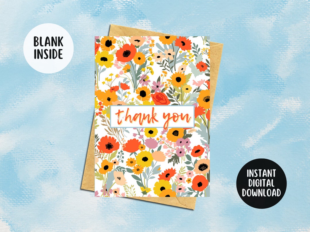 Bouquet of Thanks • 5 X 7 Thank You Card • Ready to Print - Etsy