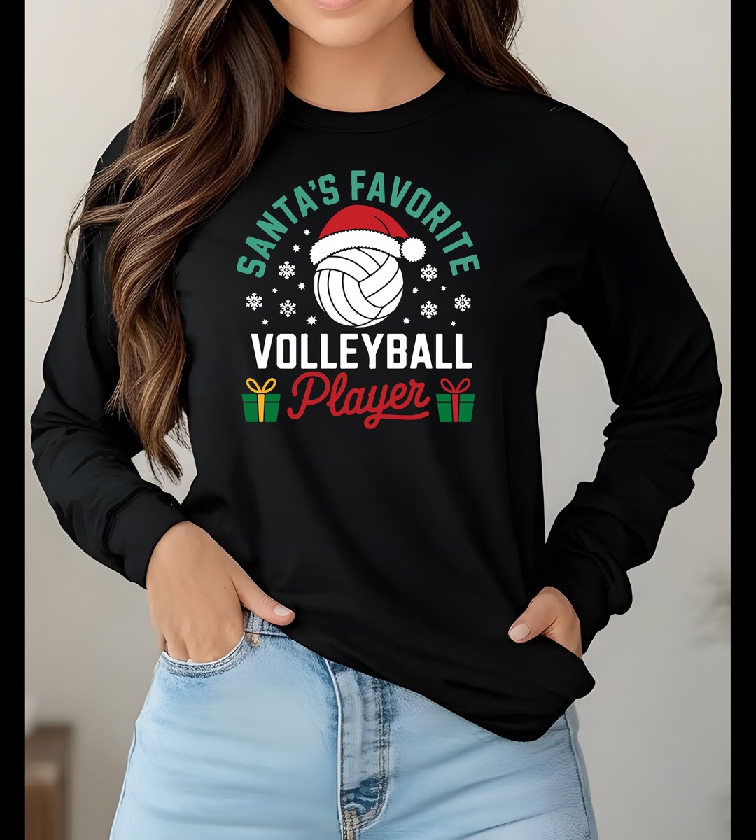 Santa's Favorite Volleyball Player Christmas Long Sleeve Shirt - Etsy