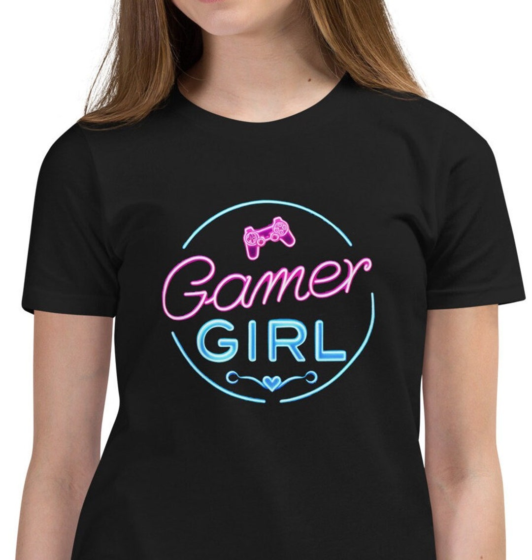 Gamer Girl Neon Sign Youth T-shirt, Gaming Merch, Gaming Shirt, Gaming ...