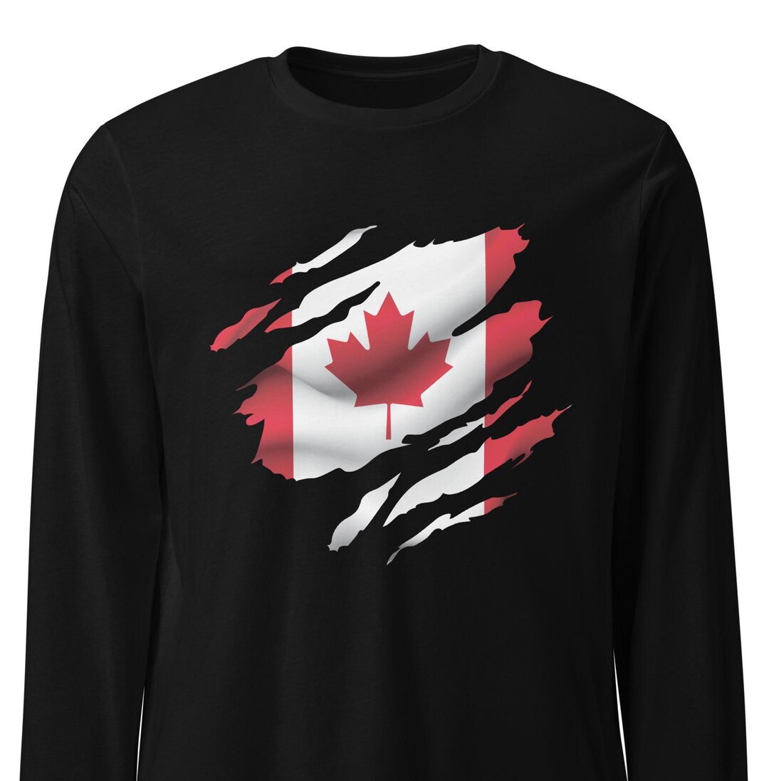 Canadian Flag Ripped Claw Marks Long Sleeve Shirt I Canada Day Shirt I ...