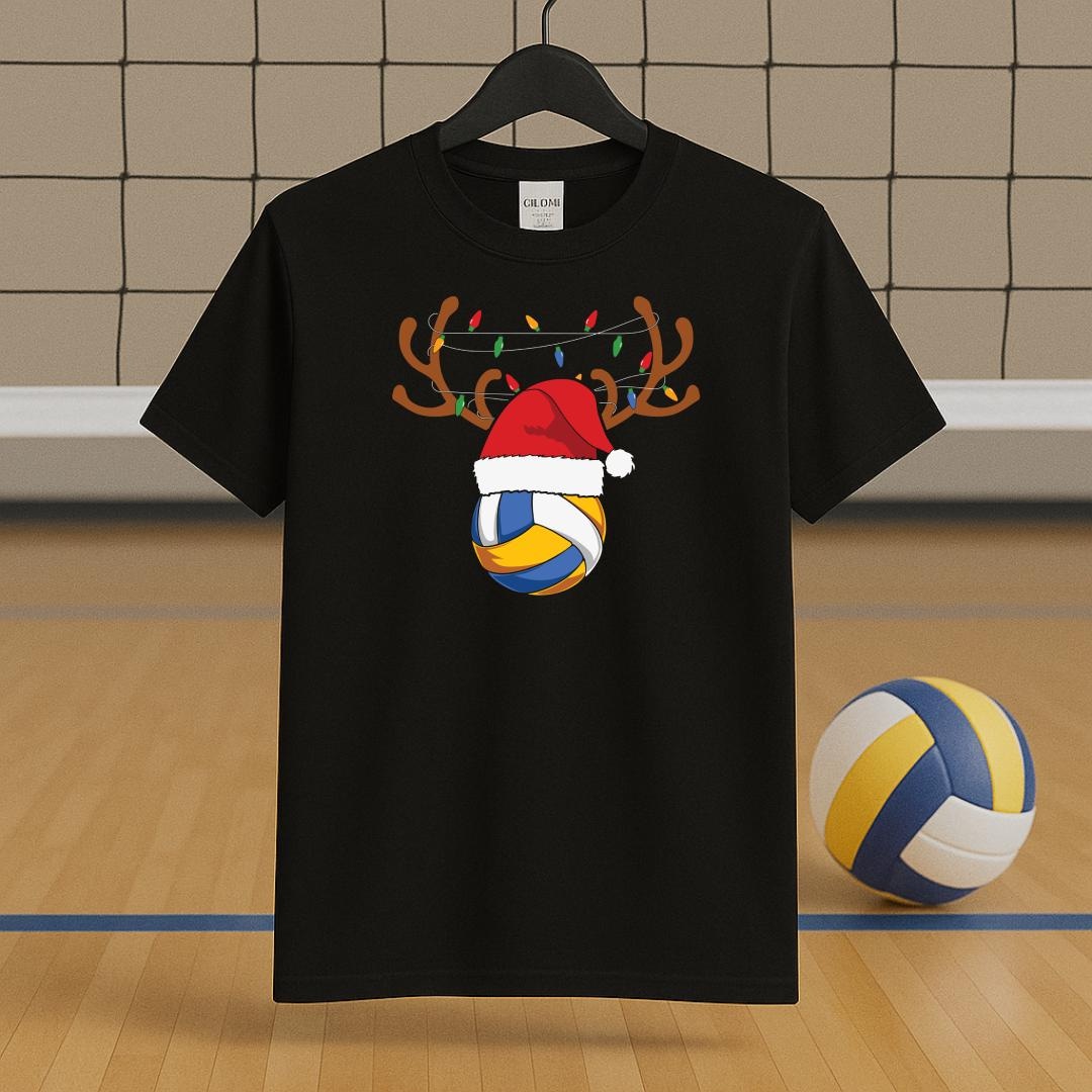 Volleyball Christmas Shirt: Reindeer Santa Hat, Holiday Lights - Etsy
