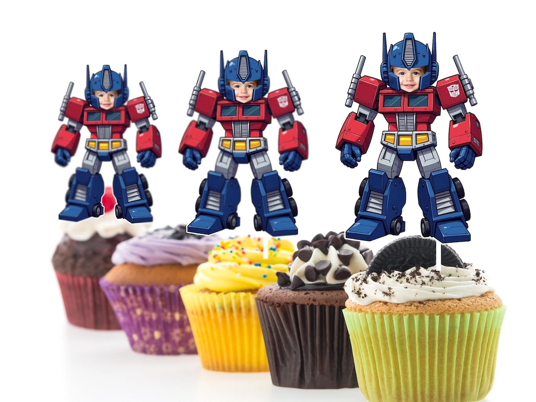 Custom Face Cupcake Toppers Inspired Transformers Red Blue Robot Custom ...