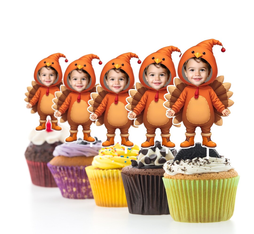 Custom Face Cupcake Toppers Turkey Little Turkey Thanksgiving Party ...