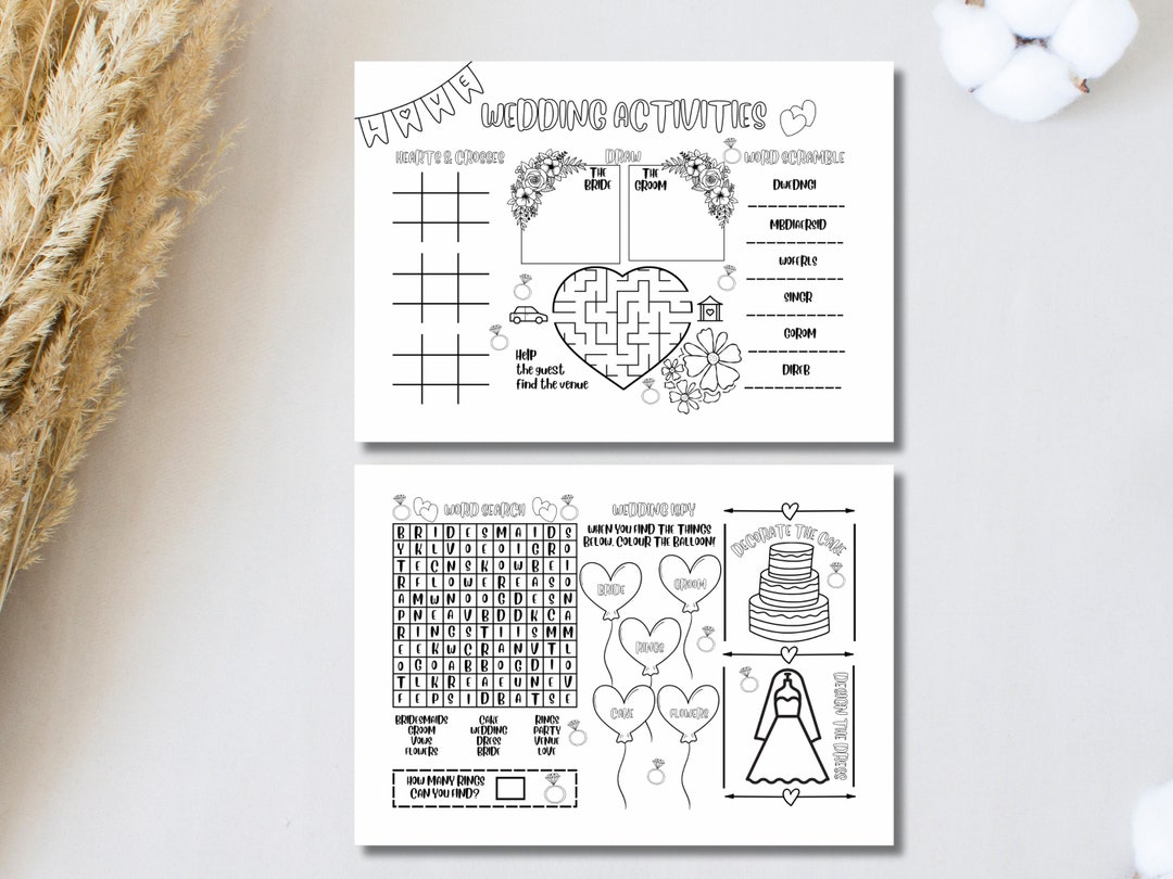 Printable Wedding Colouring Placemat, Kids Wedding Activity Sheet ...