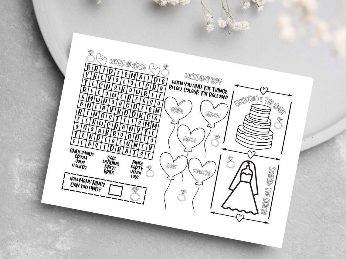 Printable Wedding Colouring Placemat, Kids Wedding Activity Sheet ...