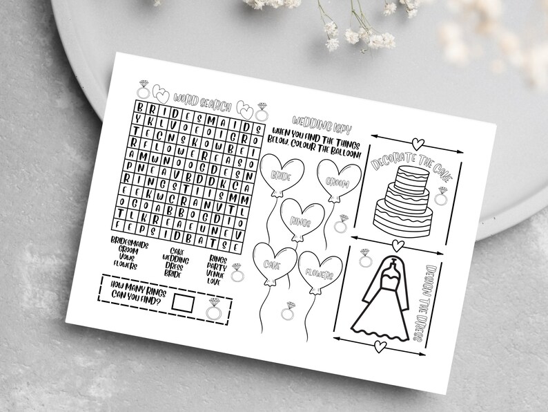 Printable Wedding Colouring Placemat, Kids Wedding Activity Sheet ...