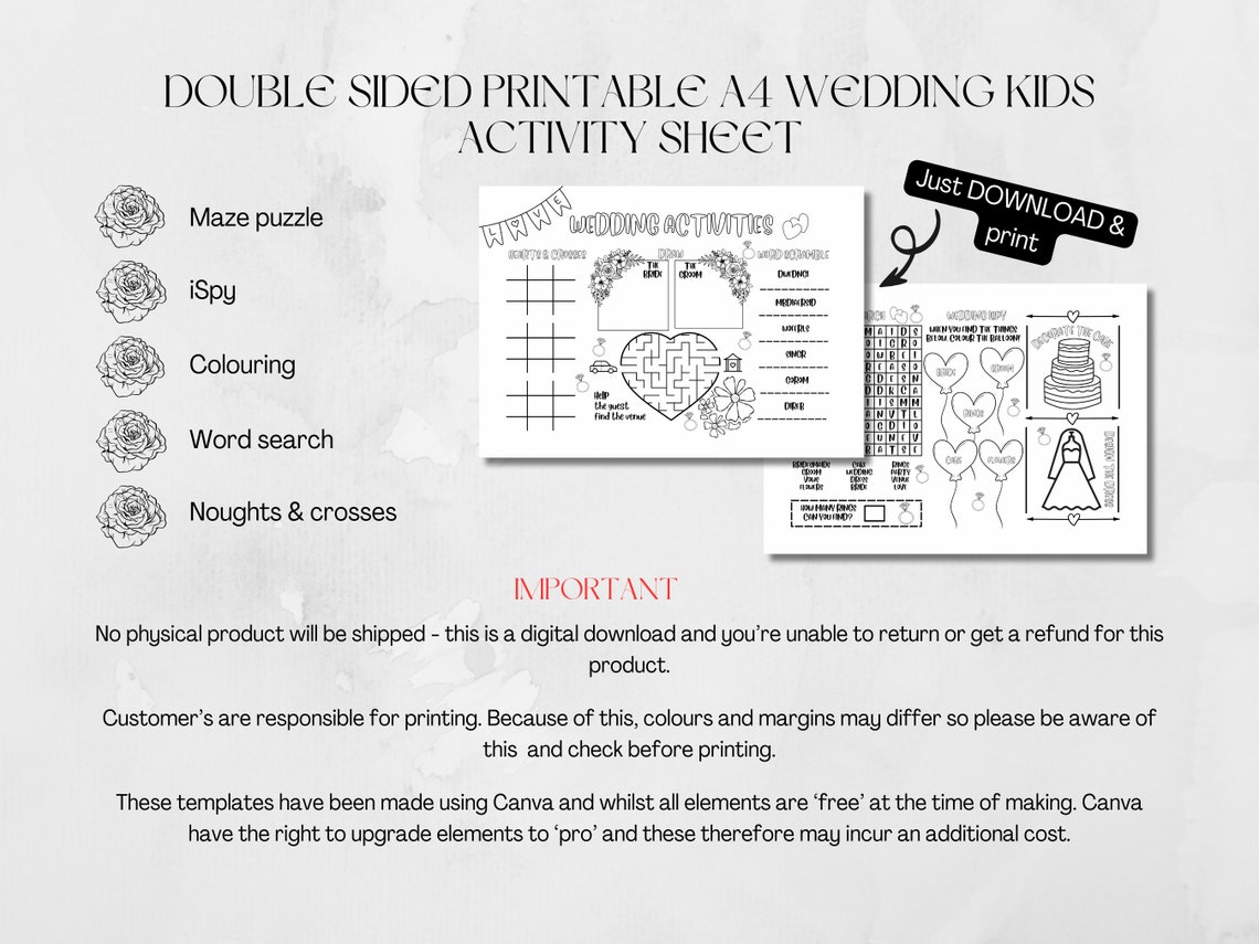 Printable Wedding Colouring Placemat, Kids Wedding Activity Sheet ...