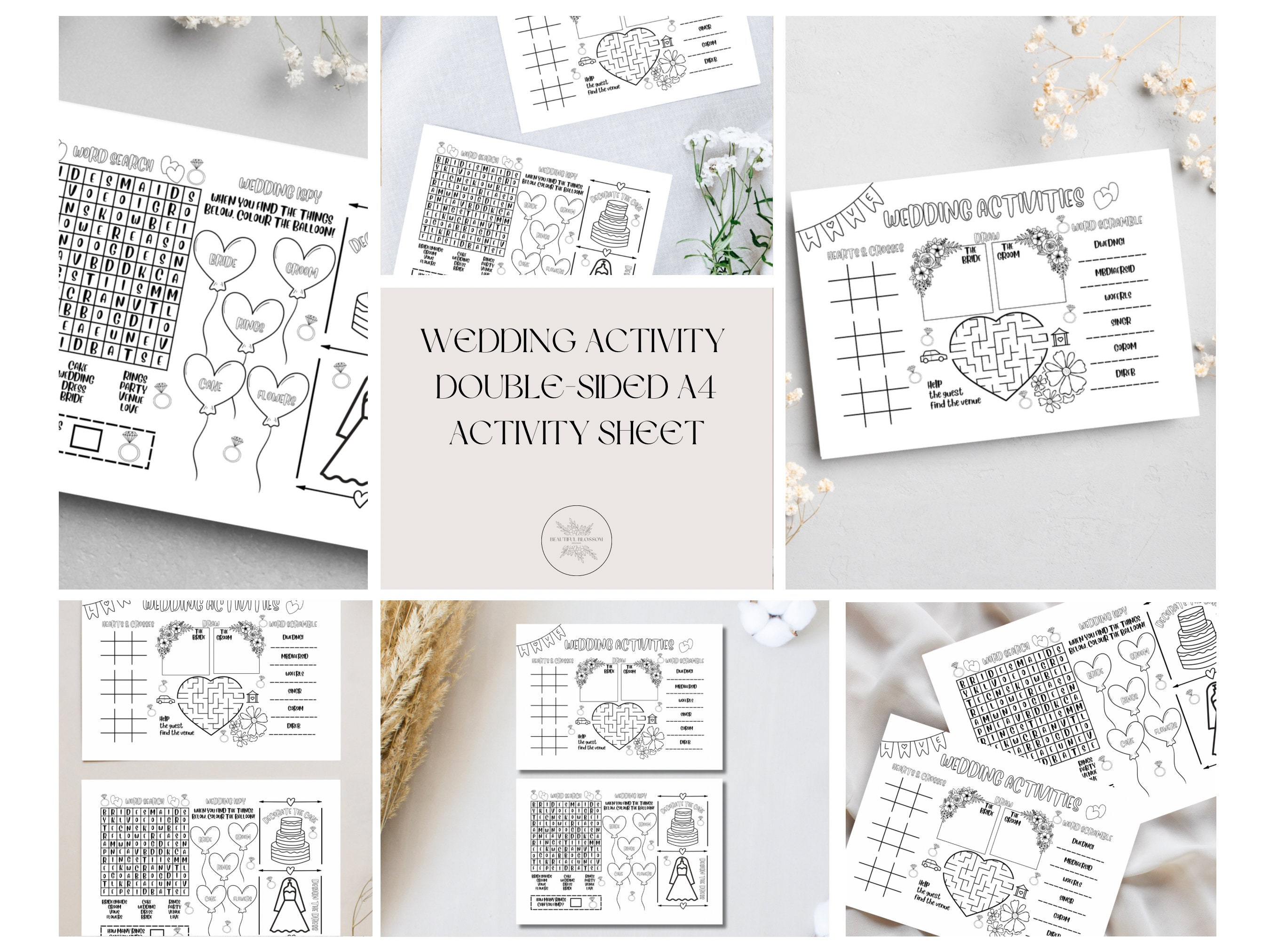 Printable Wedding Colouring Placemat, Kids Wedding Activity Sheet ...