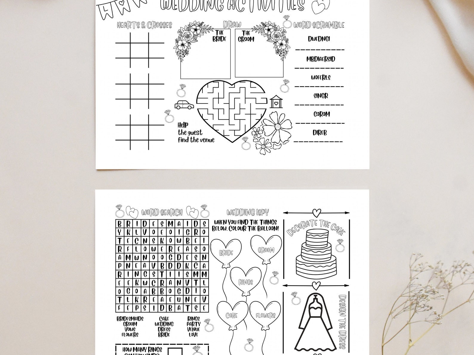 Printable Wedding Colouring Placemat, Kids Wedding Activity Sheet ...