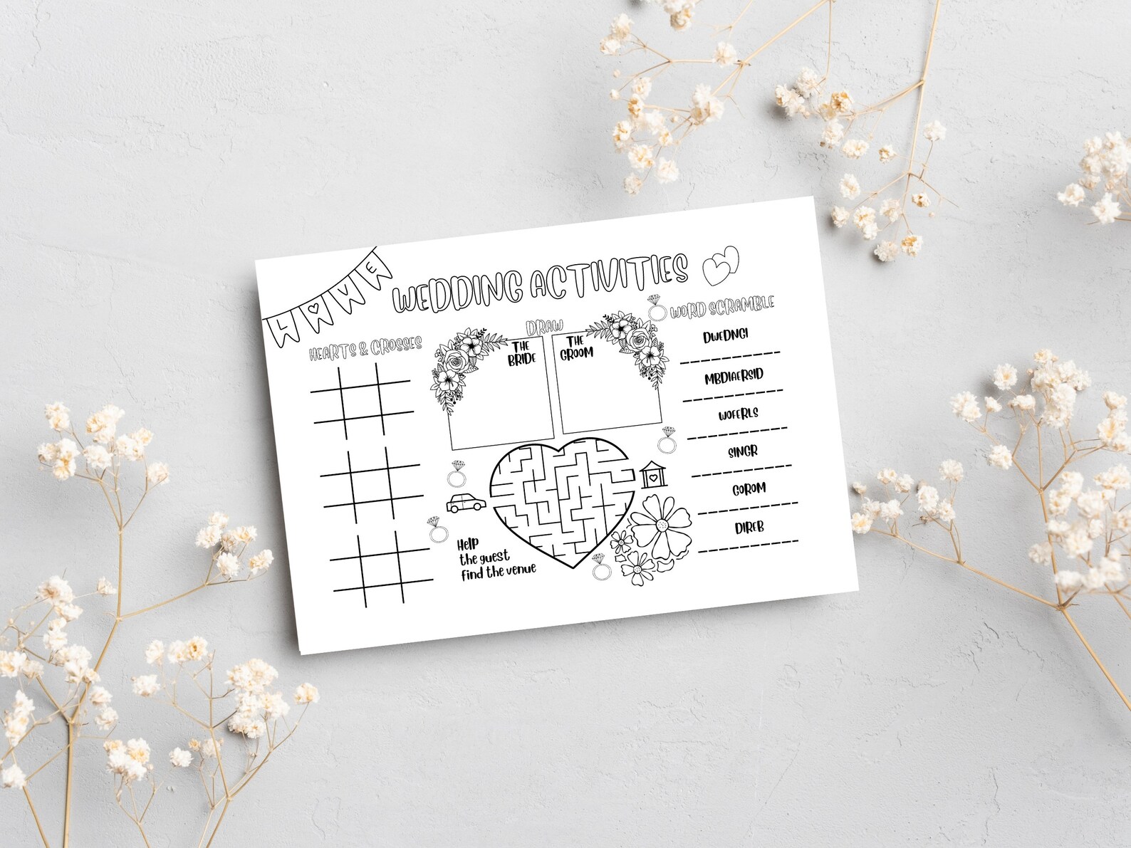 Printable Wedding Colouring Placemat, Kids Wedding Activity Sheet ...