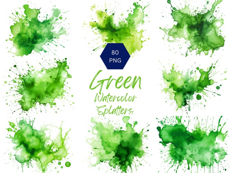 Green Watercolor Splatters Splashes Splotches Clipart, Green Ink, Paint ...