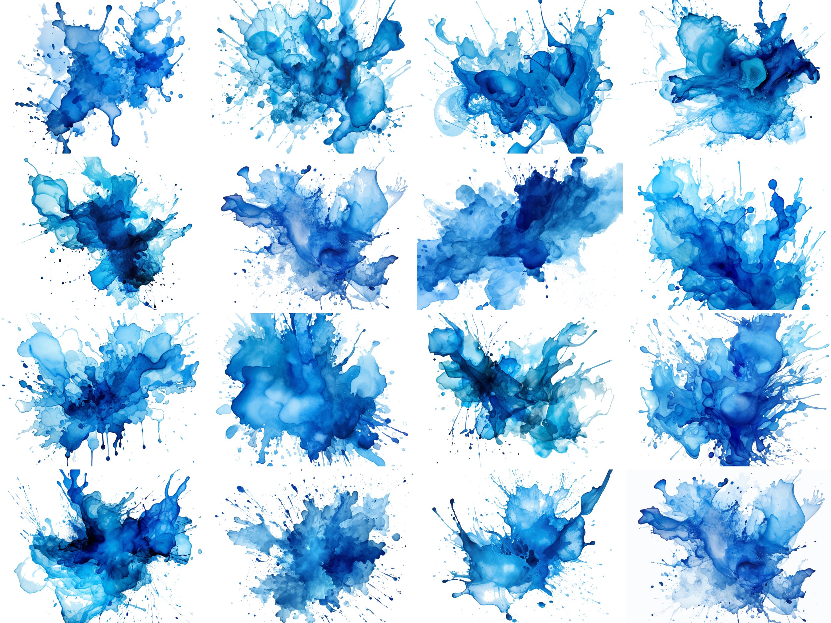Blue Watercolor Splatters Splashes Splotches Clipart, Blue Ink, Paint ...