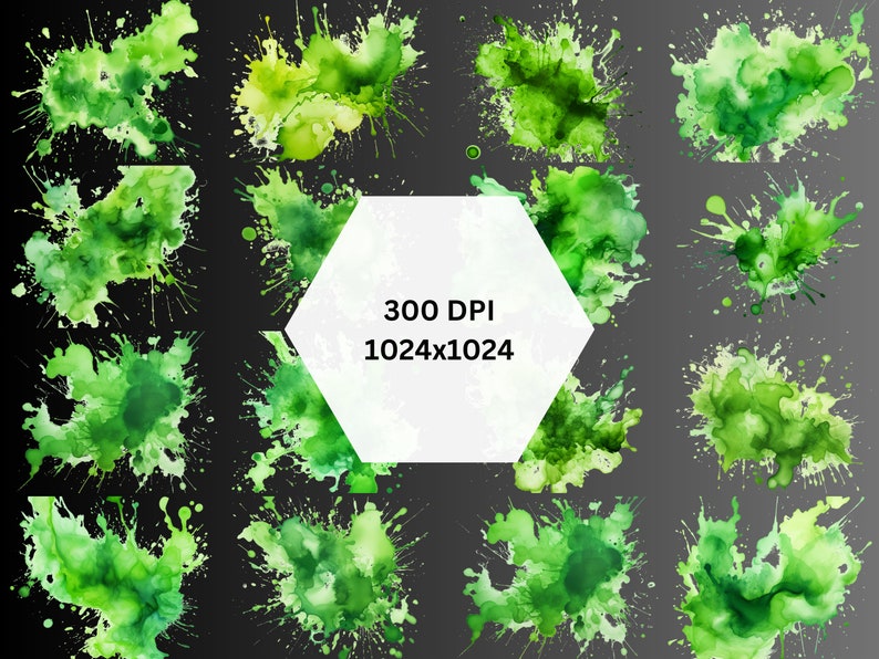 Green Watercolor Splatters Splashes Splotches Clipart, Green Ink, Paint ...