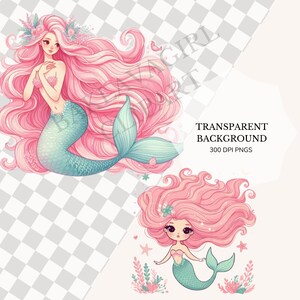 Mermaid Clipart Bundle | Watercolor Cute Mermaid Clipart Png | Little ...