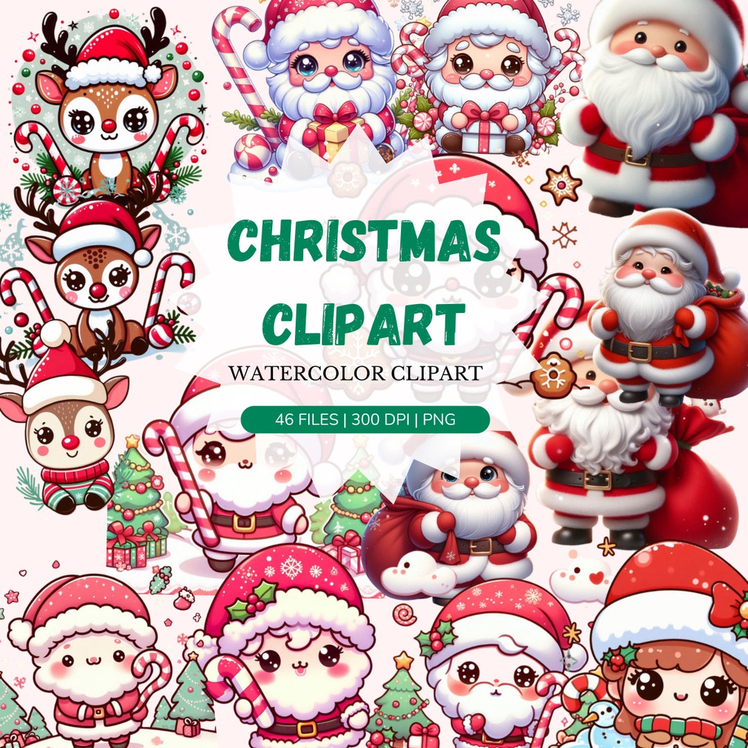 Christmas Kawaii Clipart Christmas Clipart Bundle PNG Cute Christmas ...