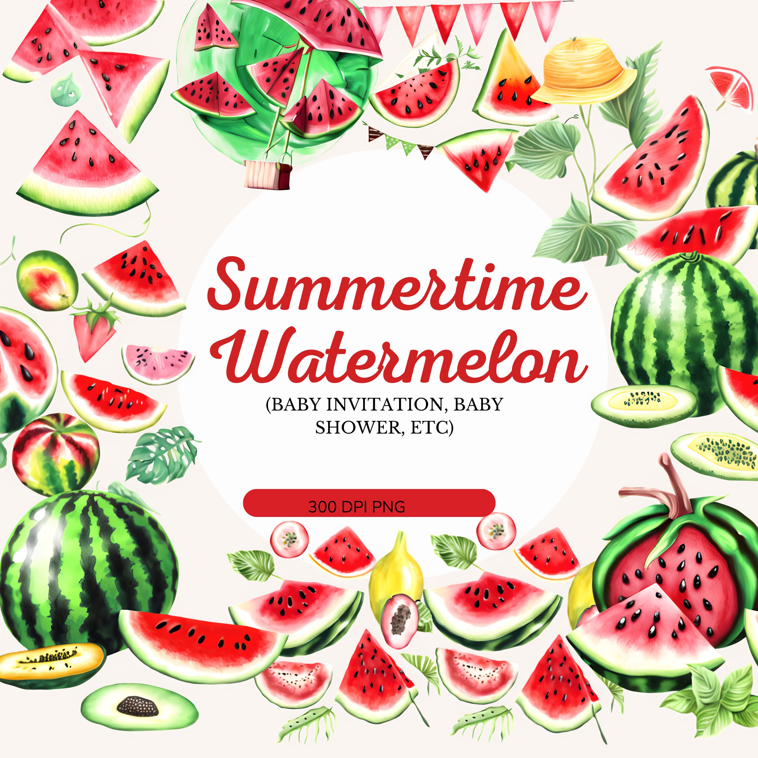 Watermelon Watercolor Clipart Bundle Summer Juicy Watermelon Refreshing