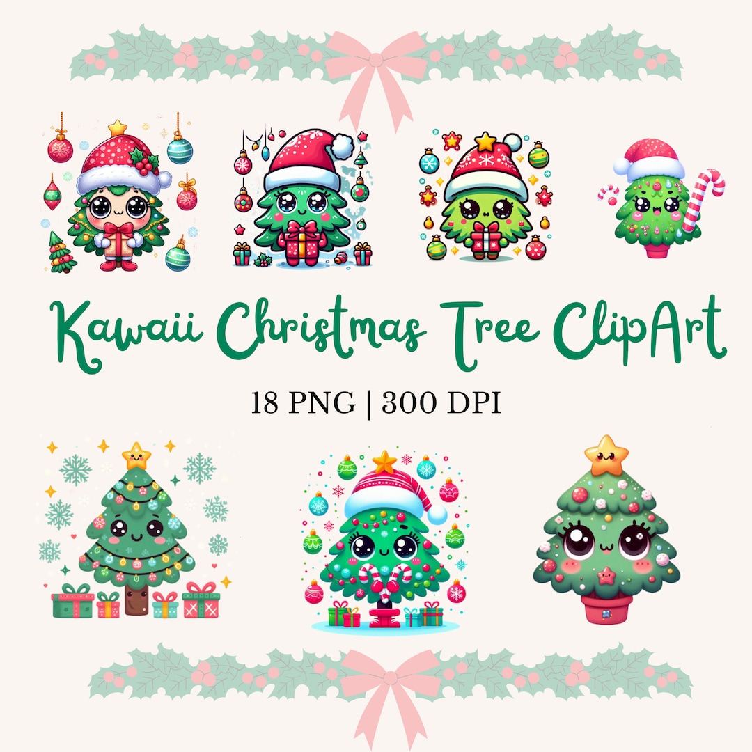 Kawaii Christmas Tree Clipart Bundle PNG Christmas Tree Clipart Bundle ...