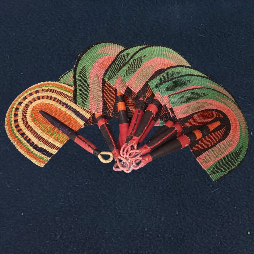 Bolga Assorted Fans Set of Six Colourful Handwoven Decorative African ...