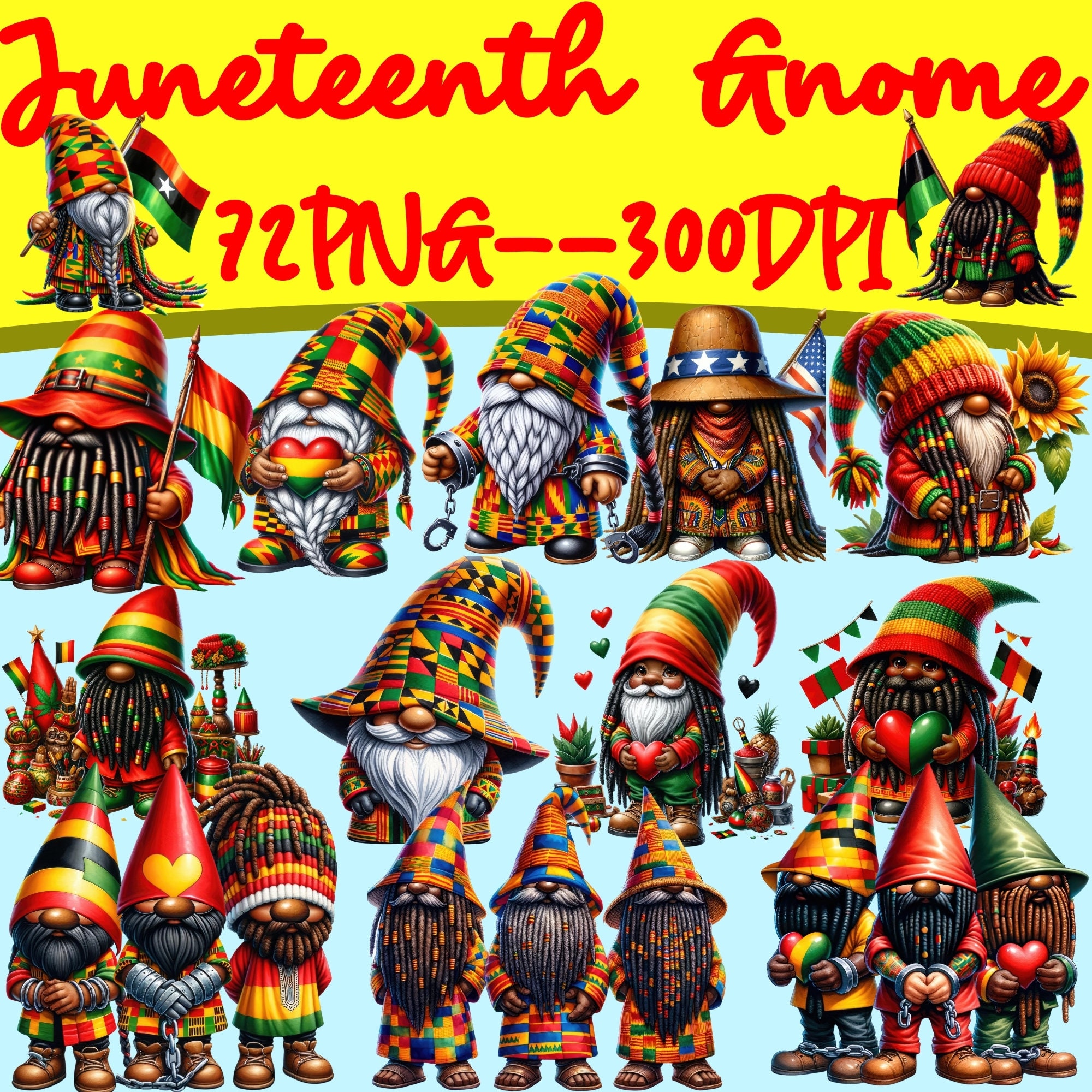 Watercolor Juneteenth Gnome Gnome 72 Png Clipart Bundle, Black History ...