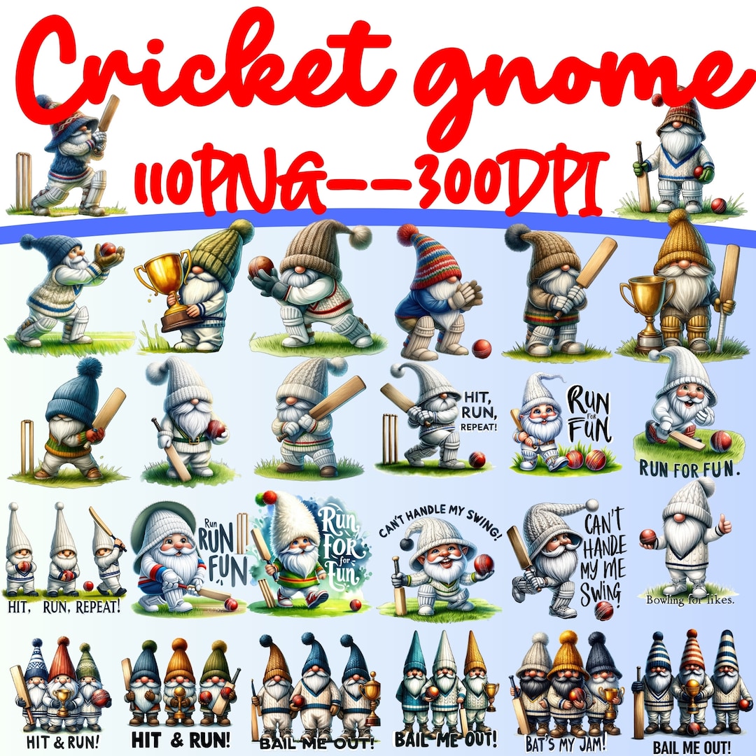 Cricket Gnome 110png, Cricket Gnome Watercolor Clipart, Sports Gnome ...