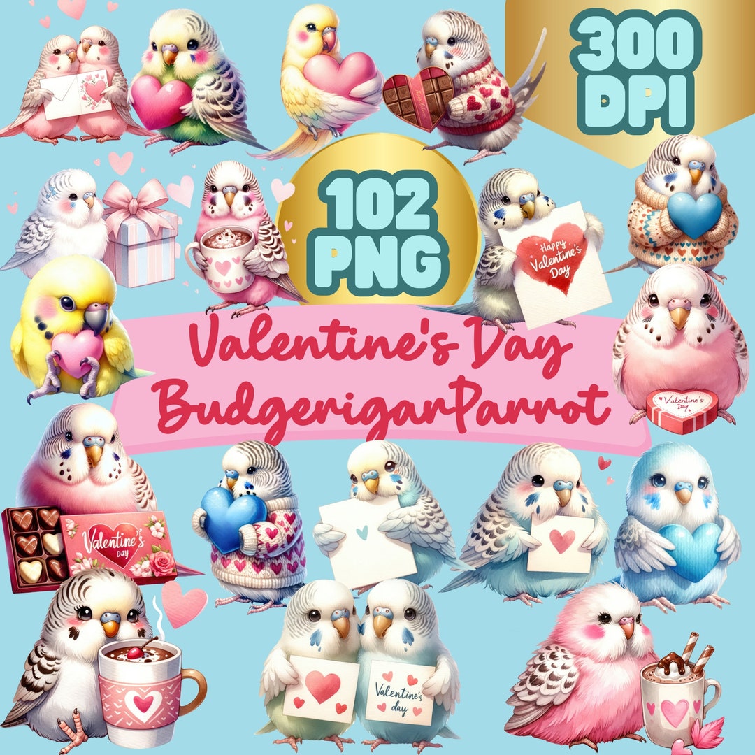 102watercolor Birds Clipart Cute Lovebirds Valentine's Day Budgerigar ...