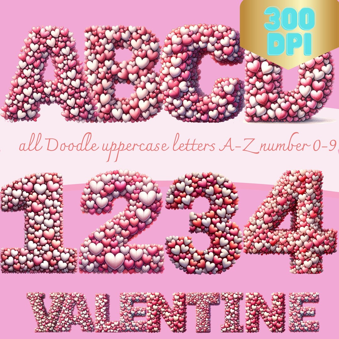 Valentines Doodle Alphabet Letters PNG, Clip Art, Bundle, Valentines ...