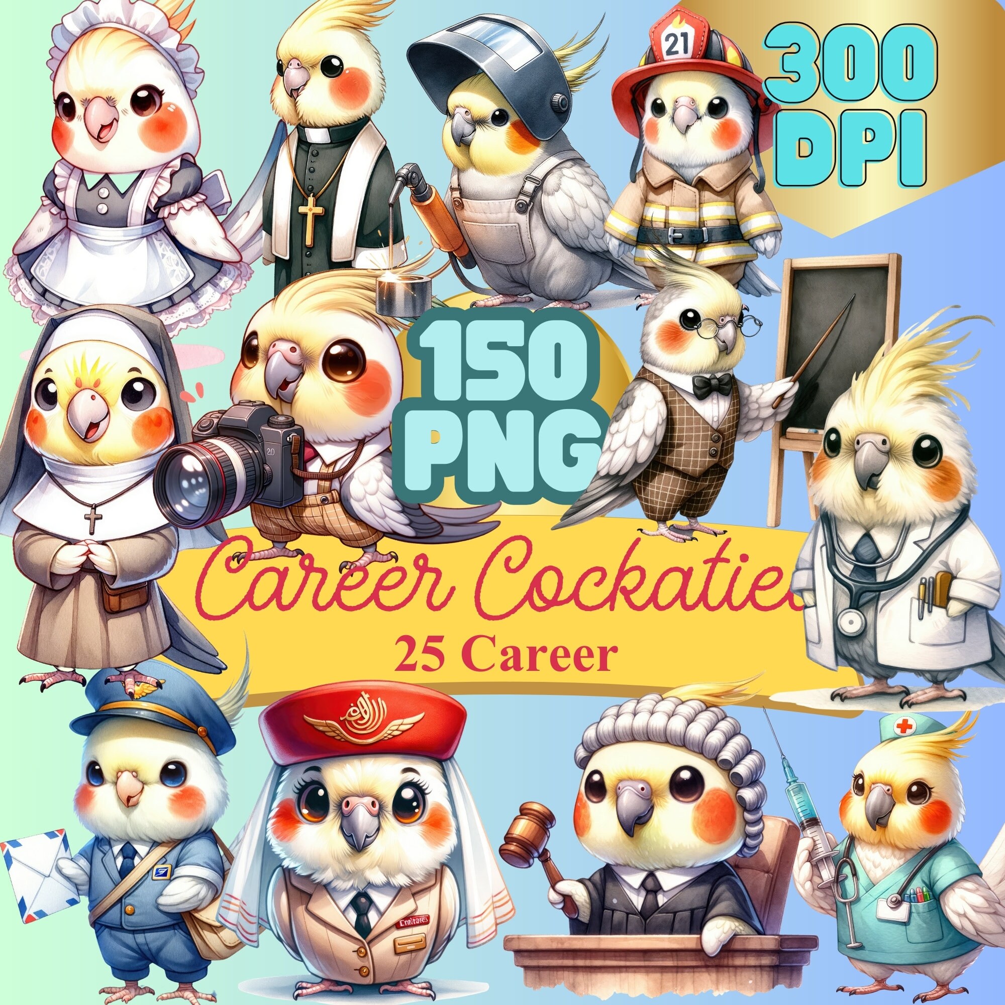 Career Cockatiel Cute, Career Birds Cute, Career Parrot Cute Watercolor ...