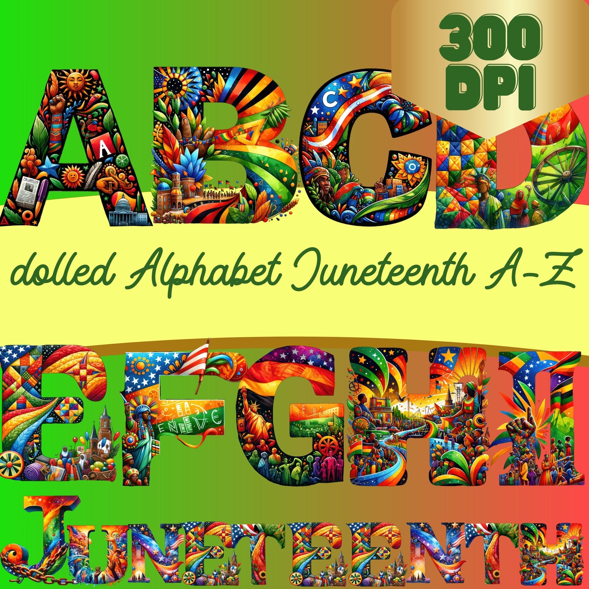 Juneteenth Doodle Alphabet Letters PNG, Clip Art, Bundle, Juneteenth Letters, Make Your Own Name ...