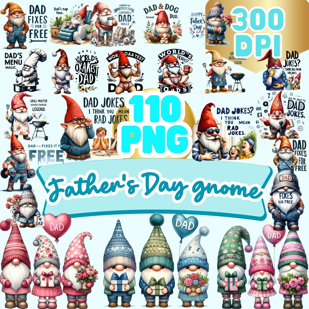 Watercolor Father's Day Gnomes110 PNG Clipart Bundle , Gnome Cute ...