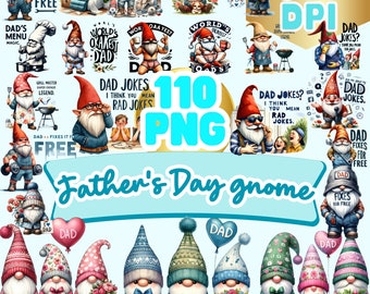 Watercolor Father's Day Gnomes PNG Clipart Bundle of 20, Gnome Cute ...
