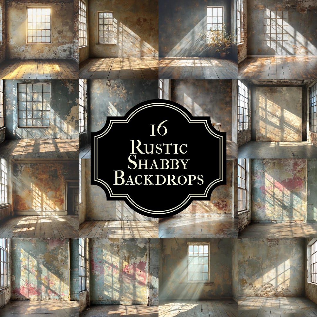 16 Rustic Shabby Backdrops – Vintage Walls, Sunlit Rooms, Wooden Floors ...