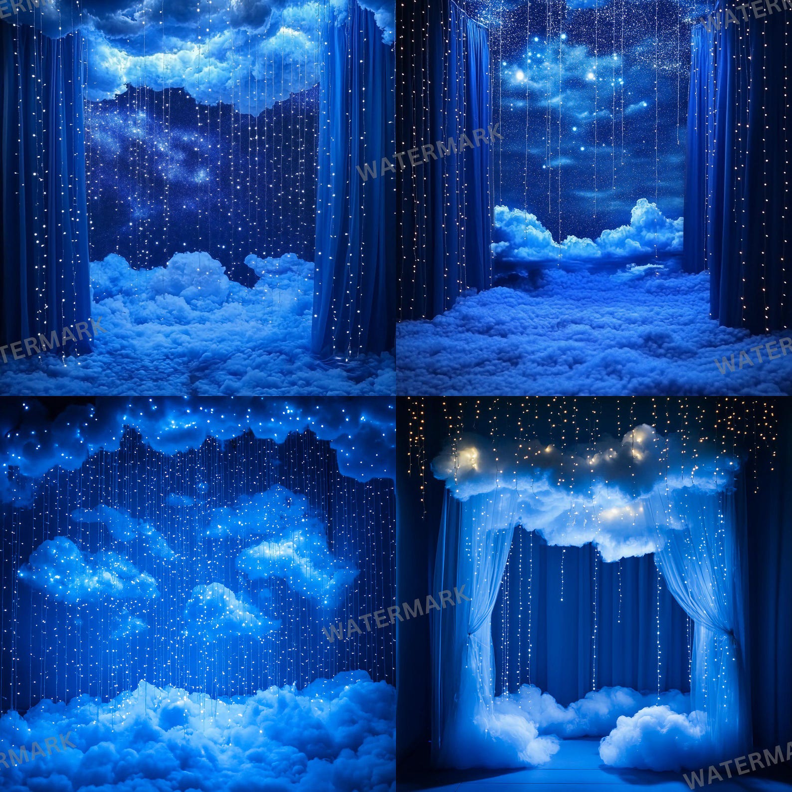 12 Blue Starry Backdrops, Night Sky Backgrounds, Digital Cloud ...
