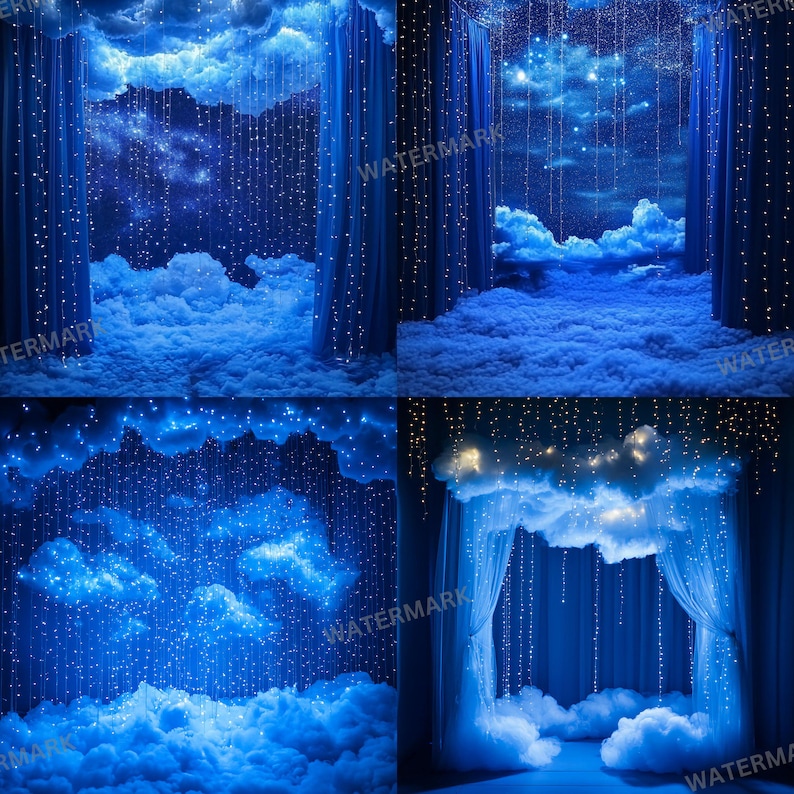 12 Blue Starry Backdrops, Night Sky Backgrounds, Digital Cloud ...