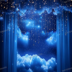 12 Blue Starry Backdrops, Night Sky Backgrounds, Digital Cloud ...