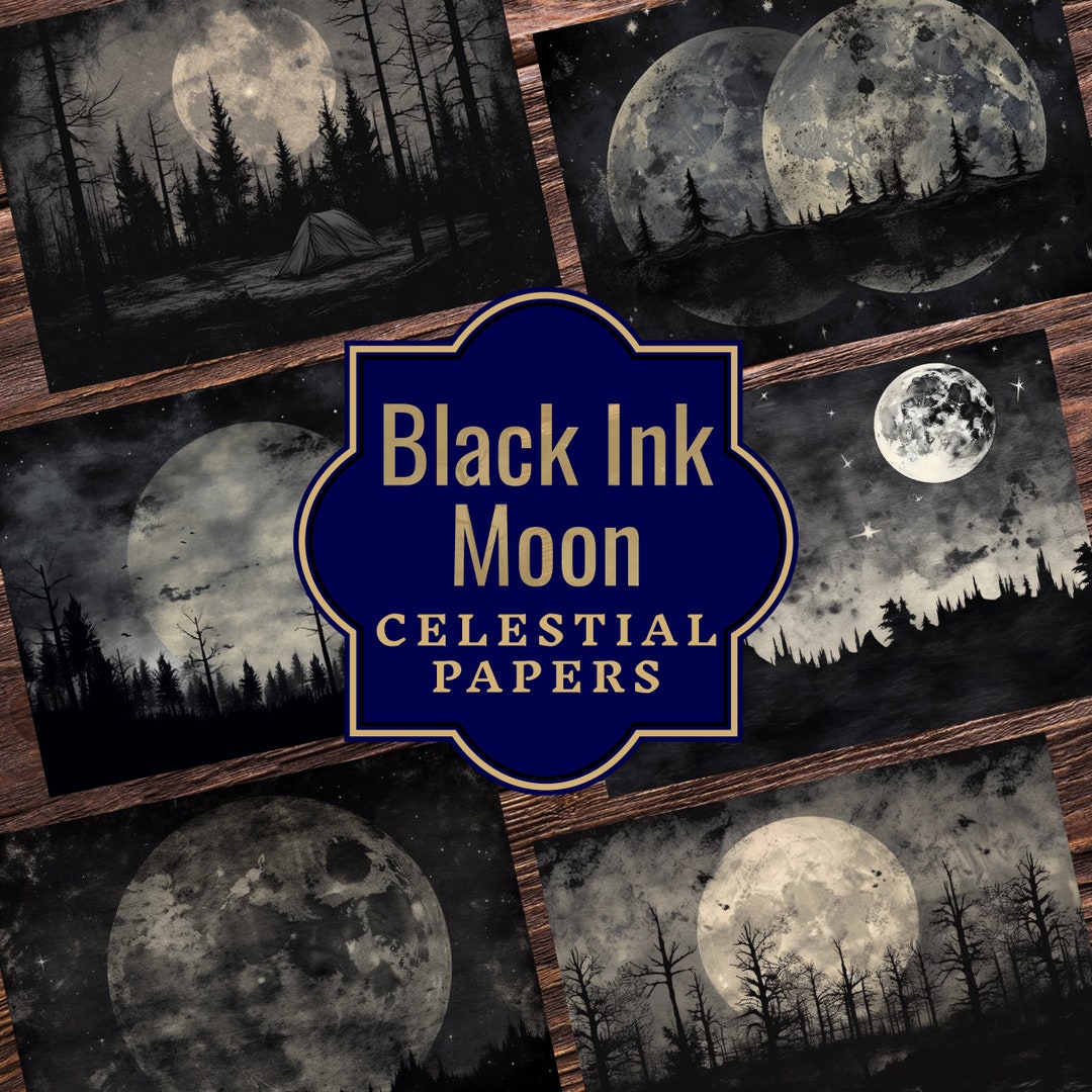 Black Ink Moon Junk Journal Papers Celestial Moon Papers for Celestial ...
