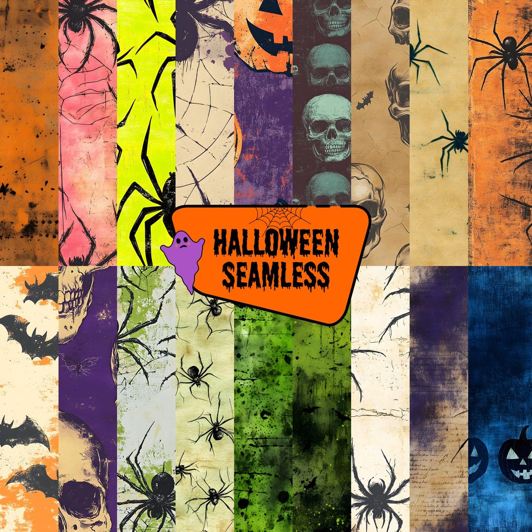 Halloween Digital Papers - Seamless Patterns Featuring Ghosts, Witches ...