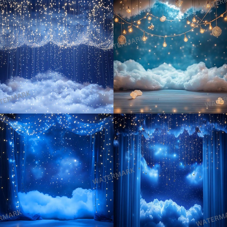12 Blue Starry Backdrops, Night Sky Backgrounds, Digital Cloud ...