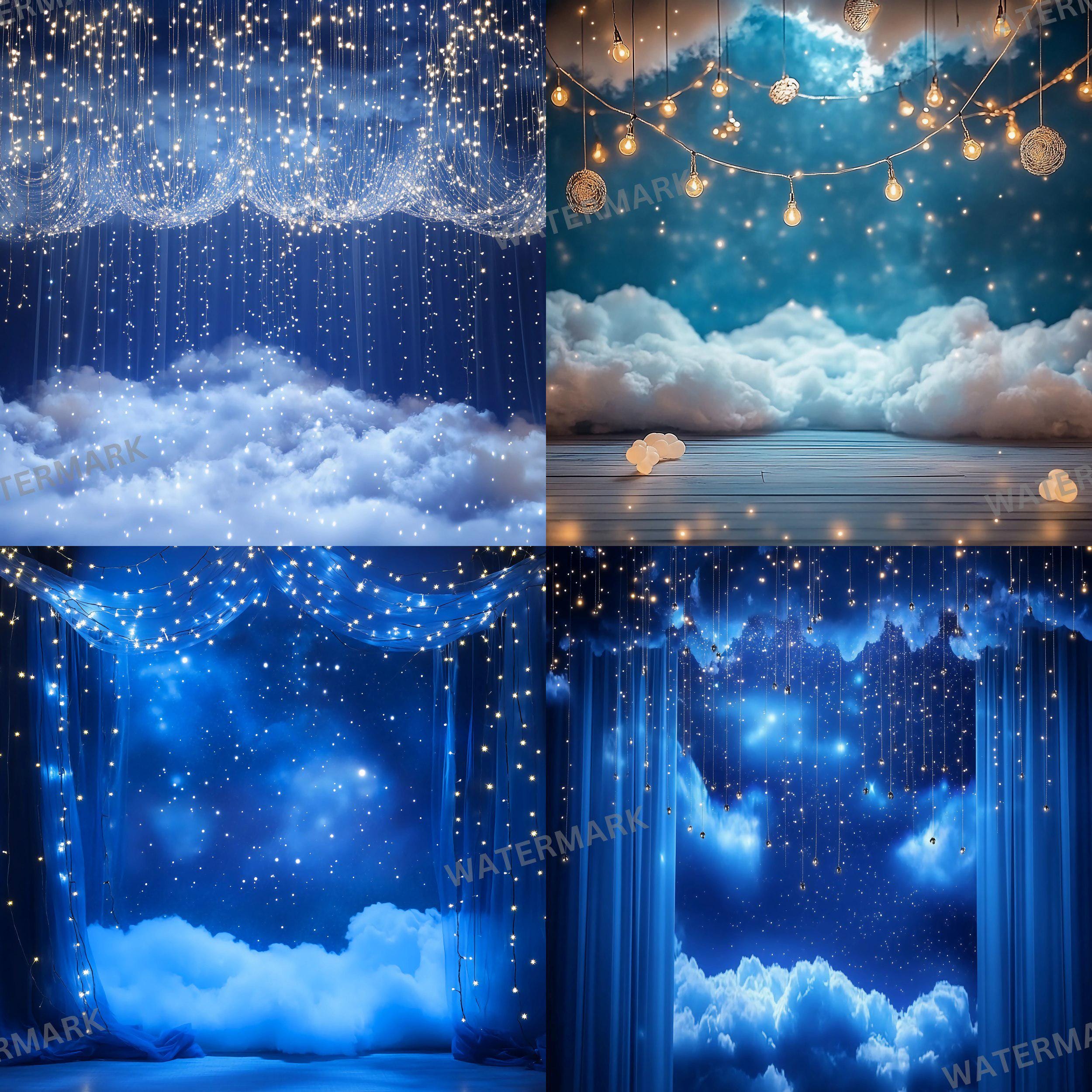 12 Blue Starry Backdrops, Night Sky Backgrounds, Digital Cloud ...