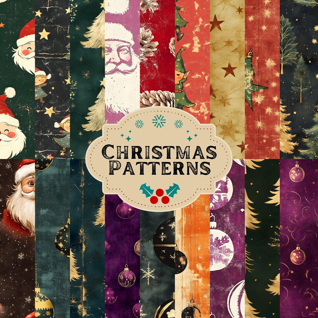 Vintage Christmas Digital Paper Bundle - Festive Patterns for Junk ...
