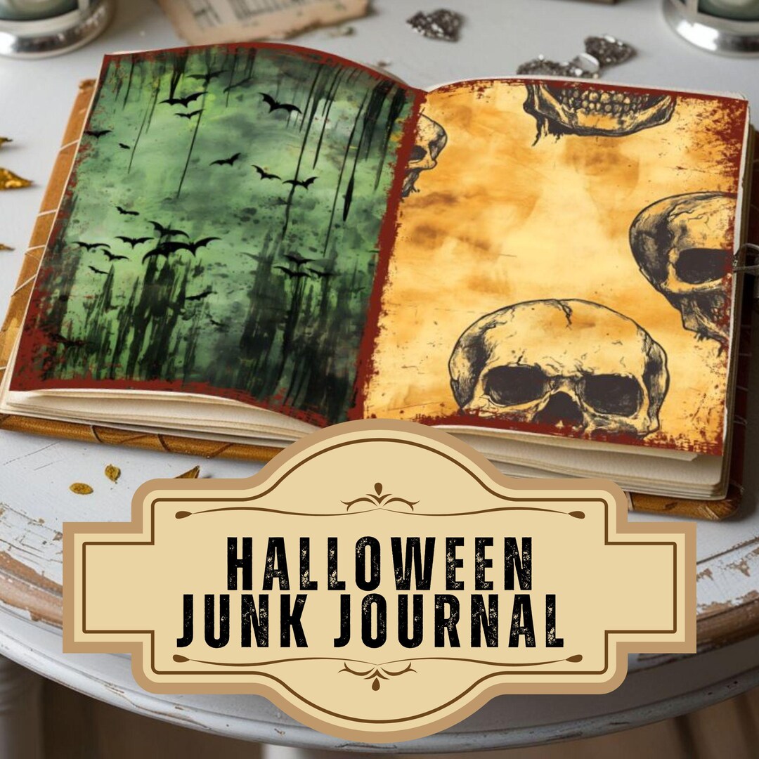 Halloween Junk Journal Papers – Printable Double Pages, Retro Halloween ...