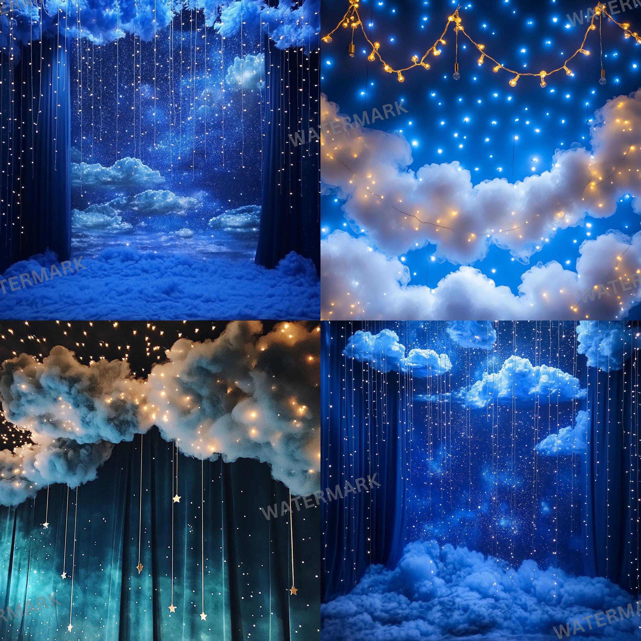 12 Blue Starry Backdrops, Night Sky Backgrounds, Digital Cloud ...
