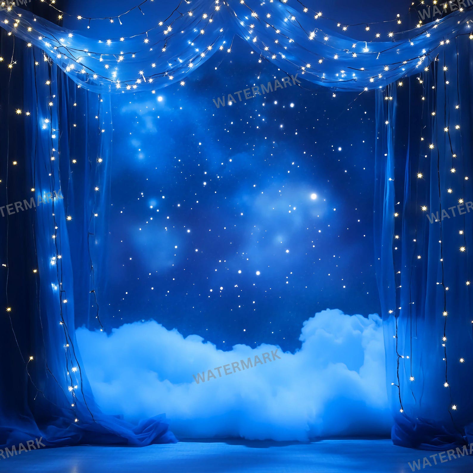 12 Blue Starry Backdrops, Night Sky Backgrounds, Digital Cloud ...